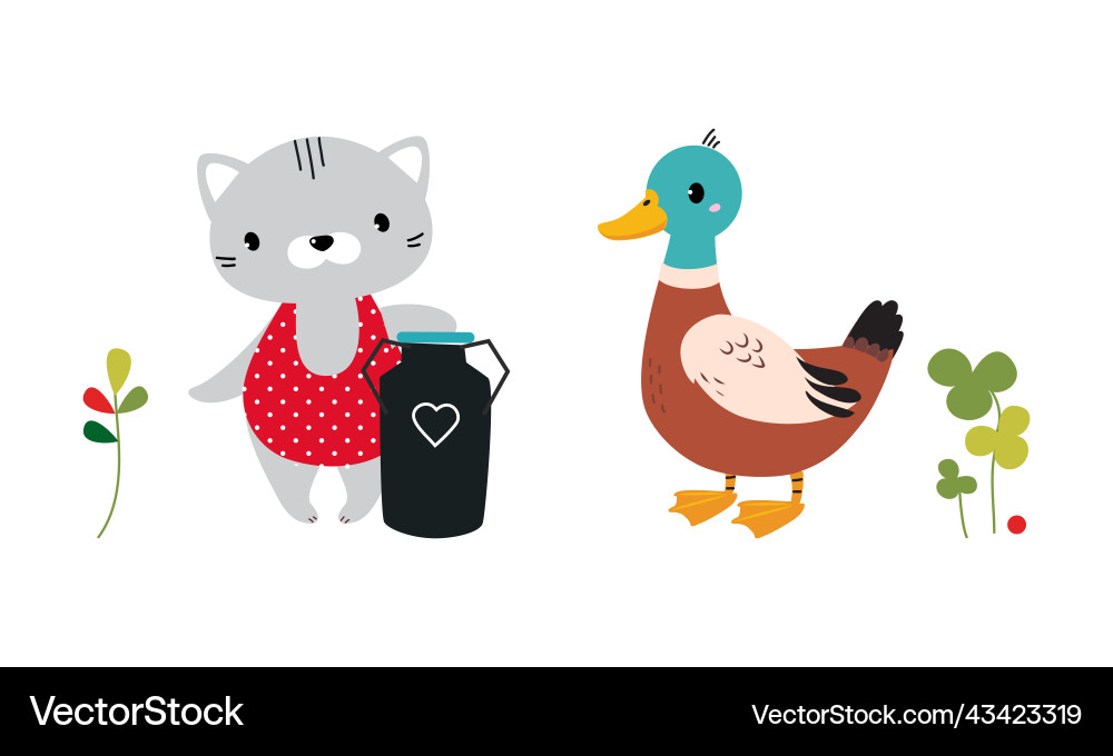 Cute animals working on farm set adorable cat Vector Image