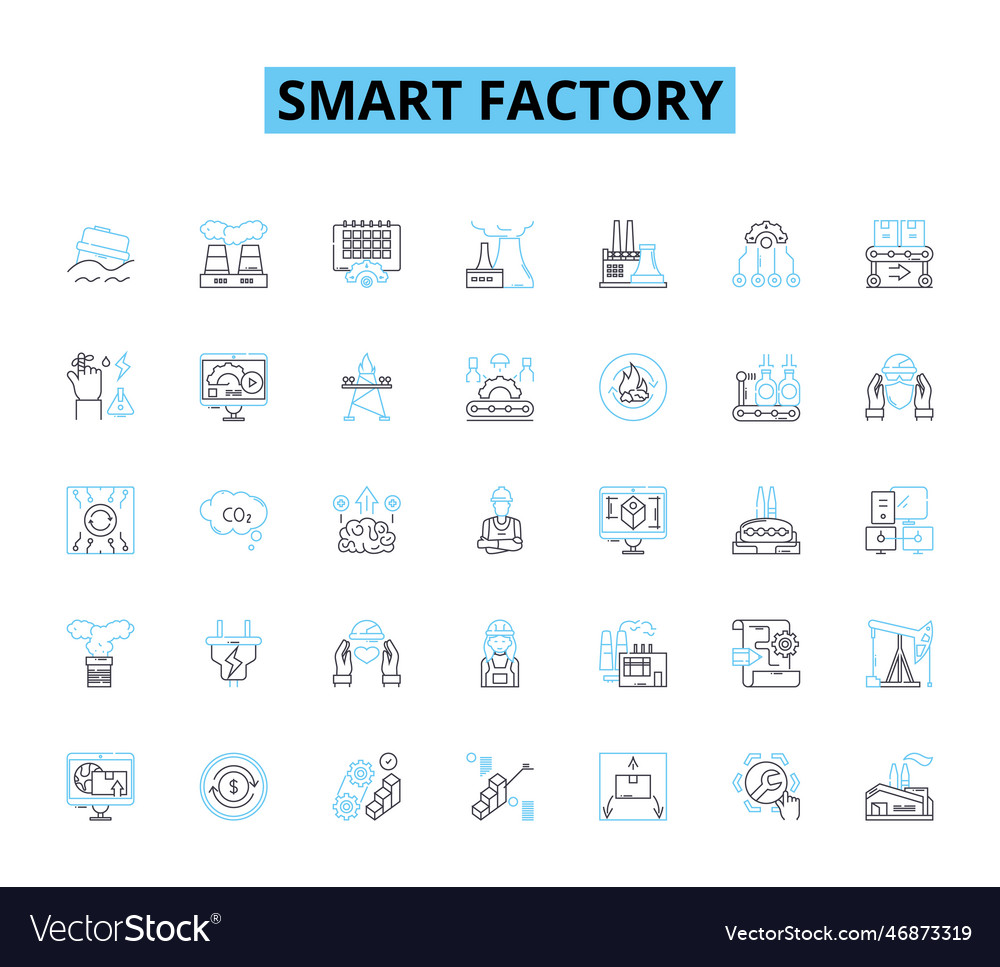 Smart factory linear icons set automation Vector Image