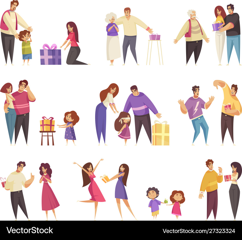 People with gifts set Royalty Free Vector Image