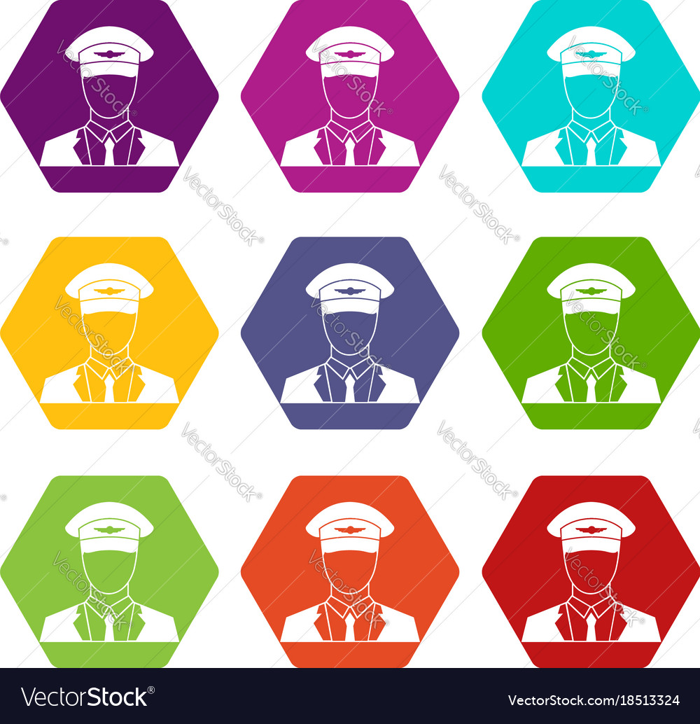 Pilot icon set color hexahedron Royalty Free Vector Image