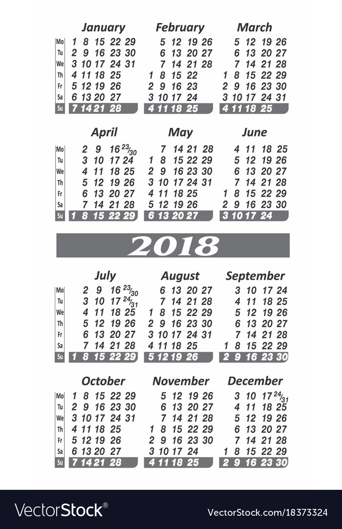 Pocket 2018 year calendar image Royalty Free Vector Image Pocket 2018 year calendar image Royalty Free Vector Image