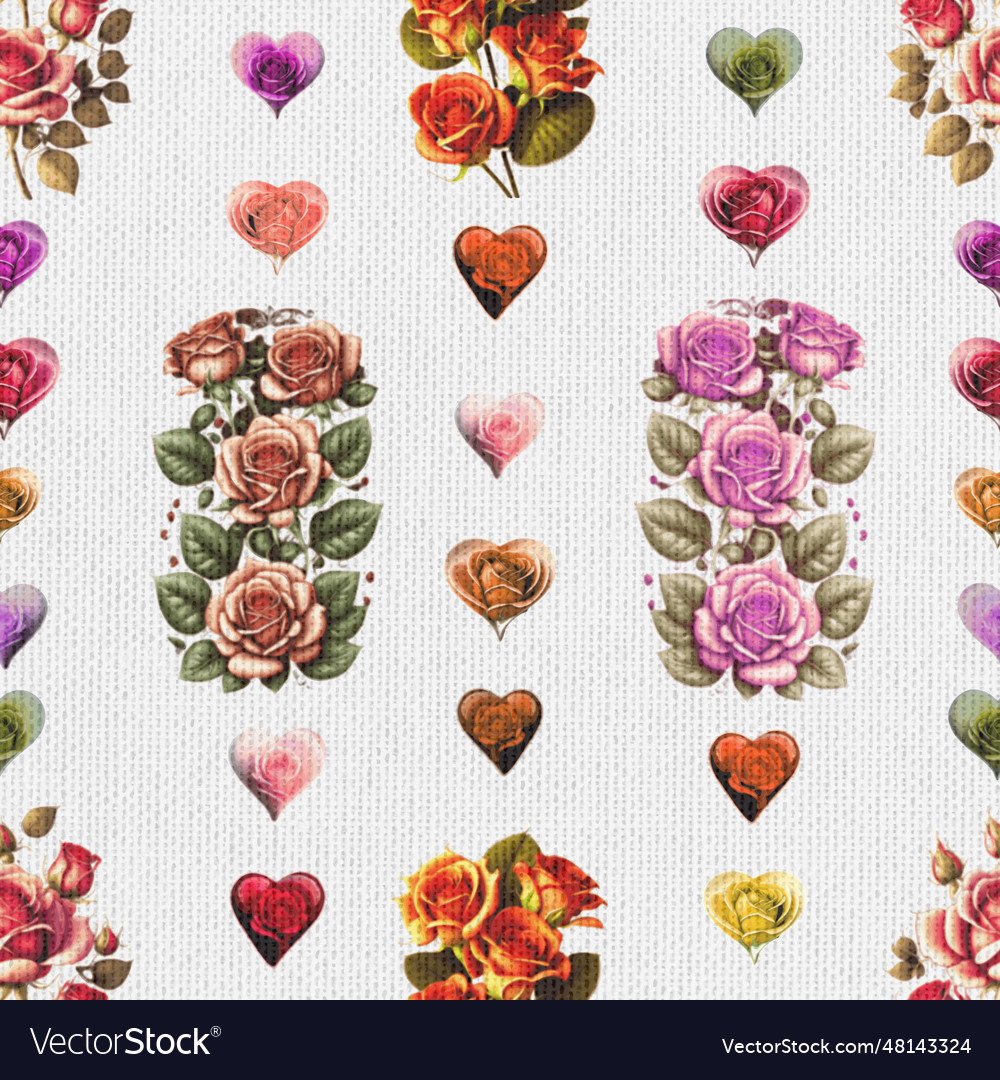 Seamless pattern colourful heart and rose flower Vector Image