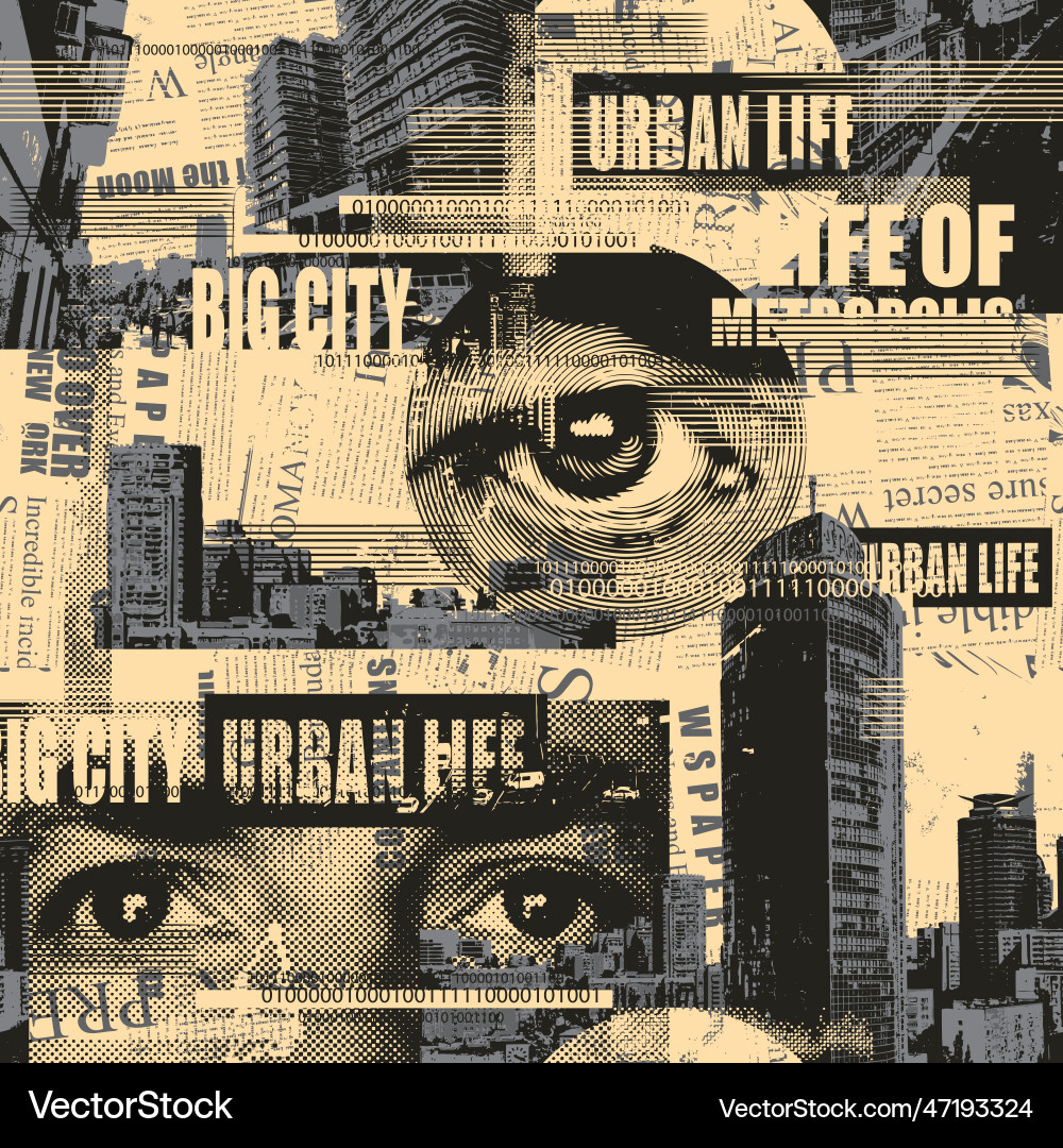 Seamless pattern with newspaper human eyes urban Vector Image