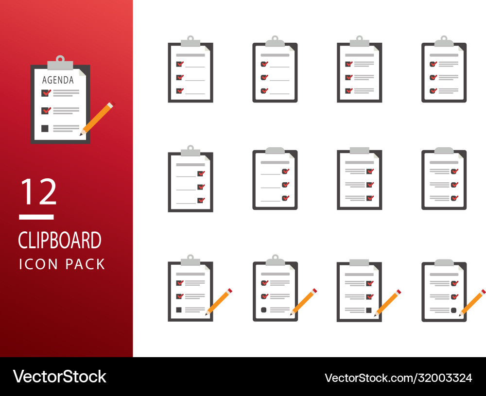 Set clipboard with checklist icon flat style Vector Image