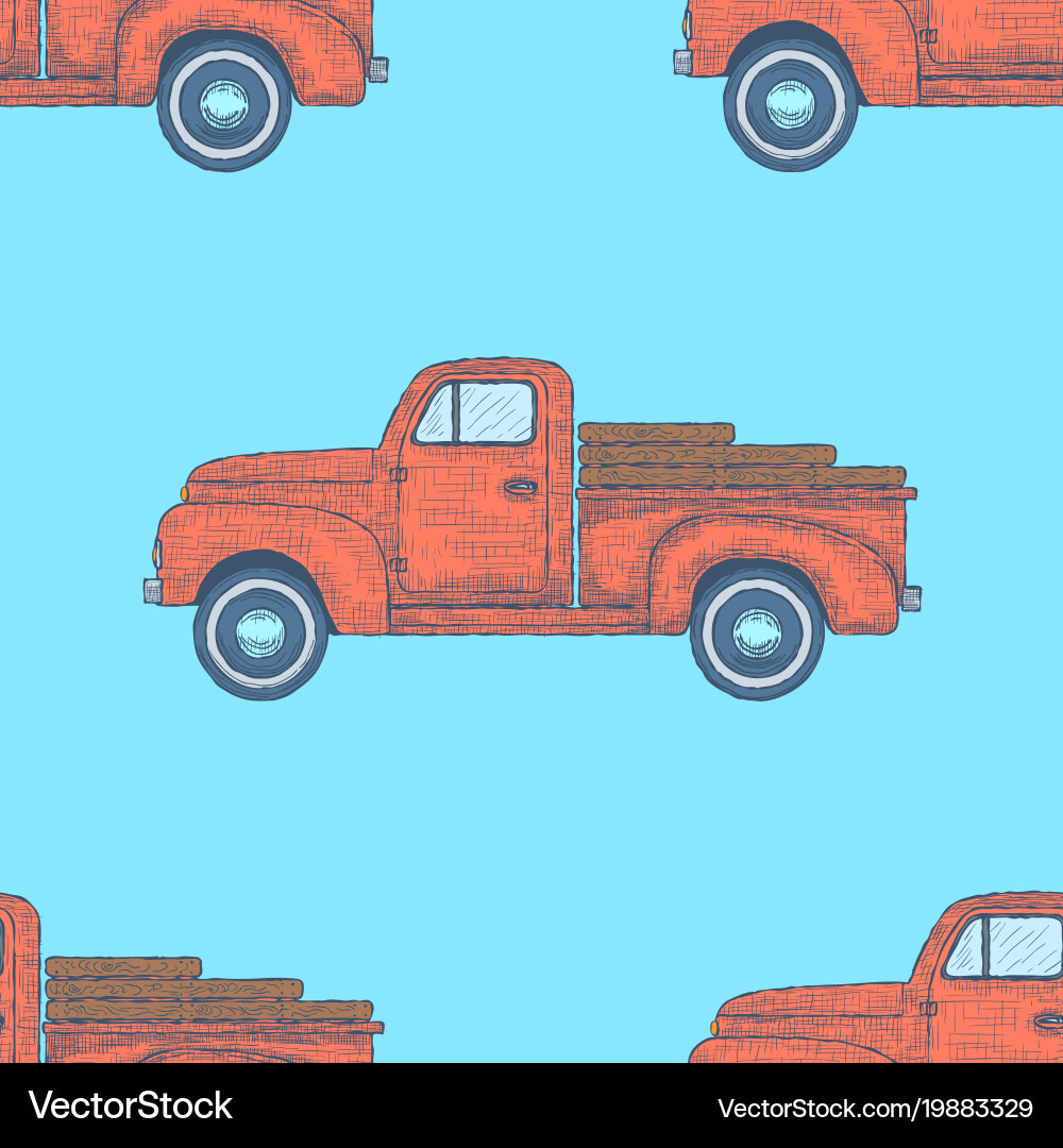 Hand drawn engraved retro vintage truck pattern Vector Image