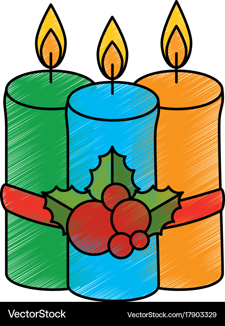 Merry christmas candles with leafs Royalty Free Vector Image