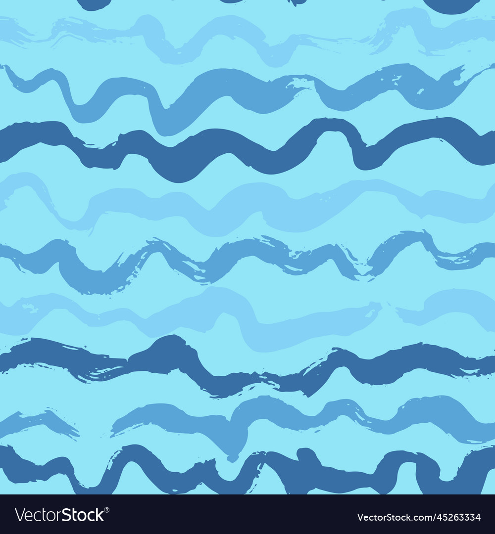 Seamless blue waves hand drawn sea style pattern Vector Image
