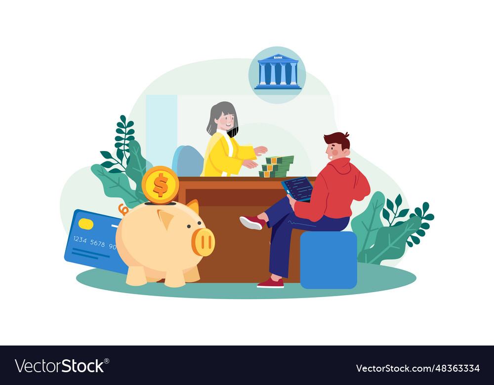 Teller providing customers with basic banking Vector Image