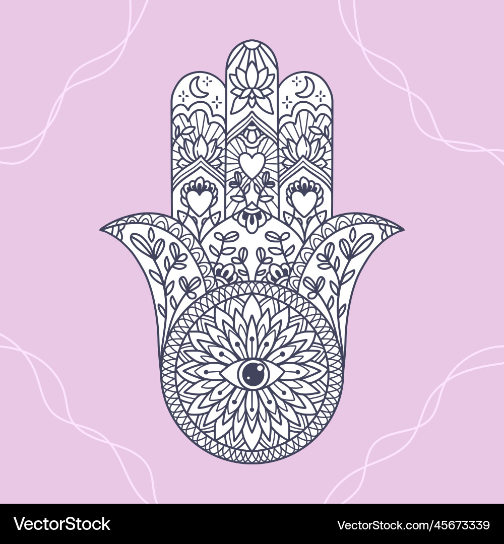 Fatima hand coloring page khamsa sacred eastern Vector Image
