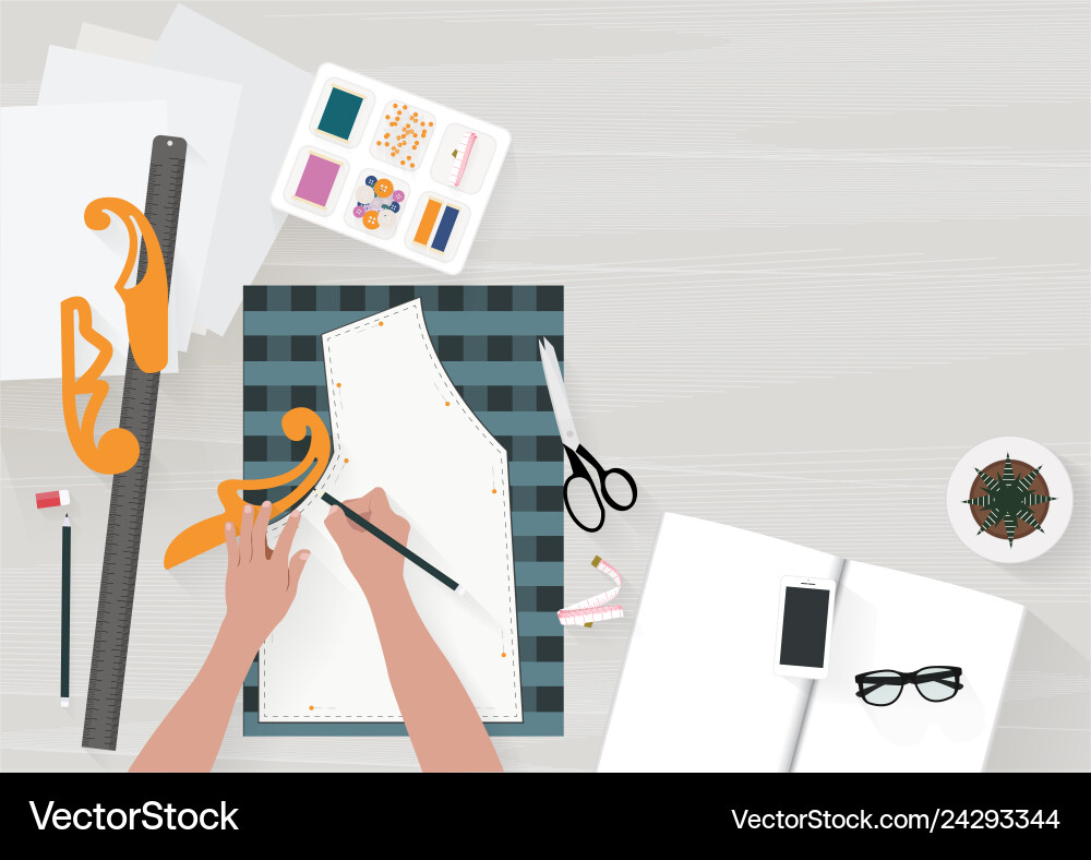 Women writing pattern clothes on table Royalty Free Vector