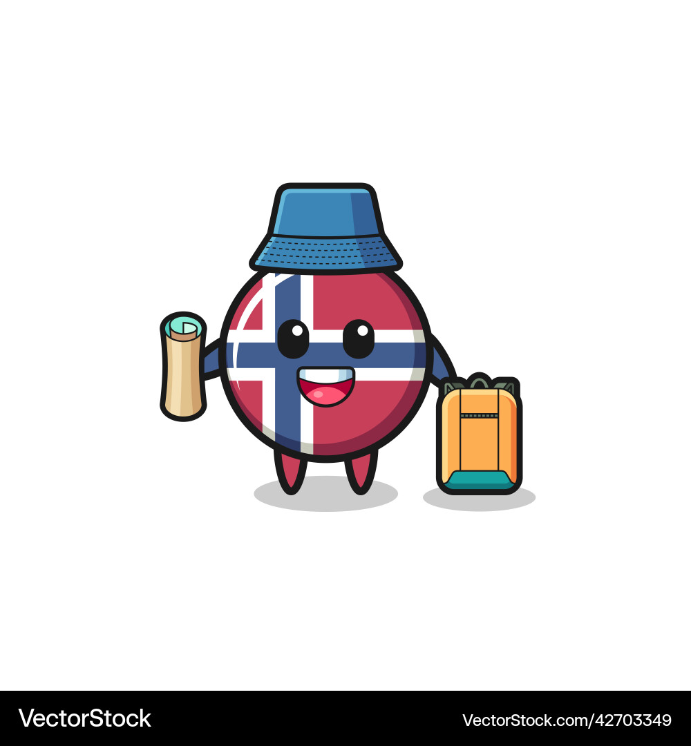 Norway flag mascot character as hiker Royalty Free Vector