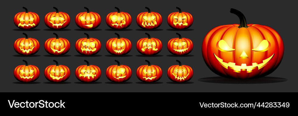 Set of halloween pumpkins in with different Vector Image