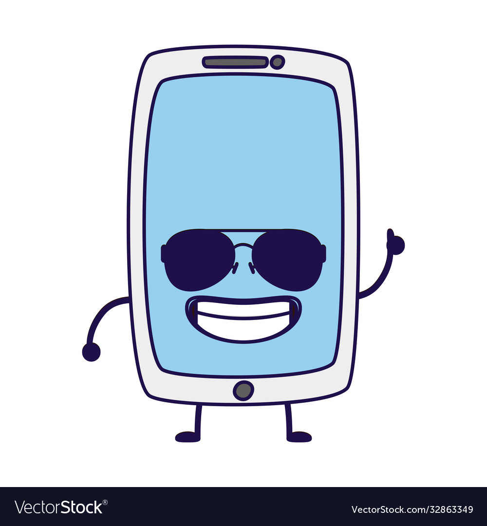 Smartphone device kawaii comic character Vector Image