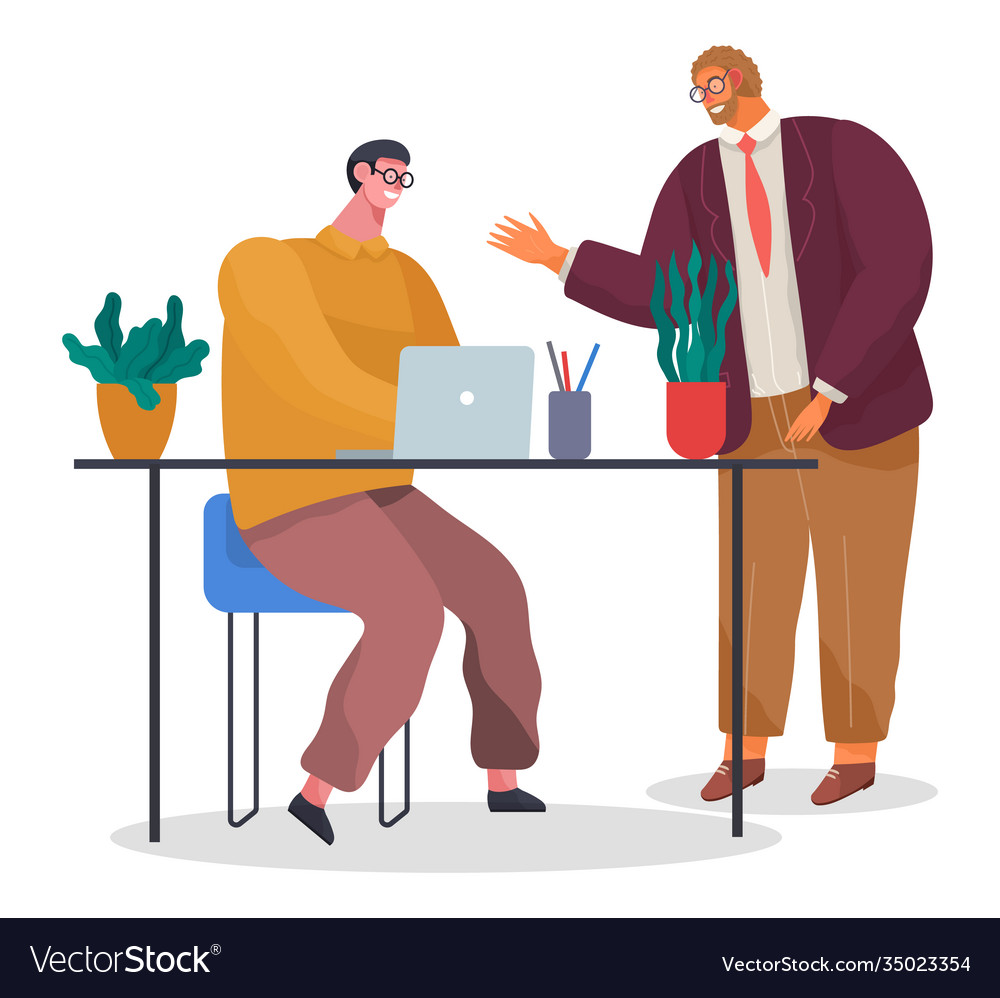 Businesspeople discussing presentation strategy Vector Image Businesspeople discussing presentation strategy Vector Image