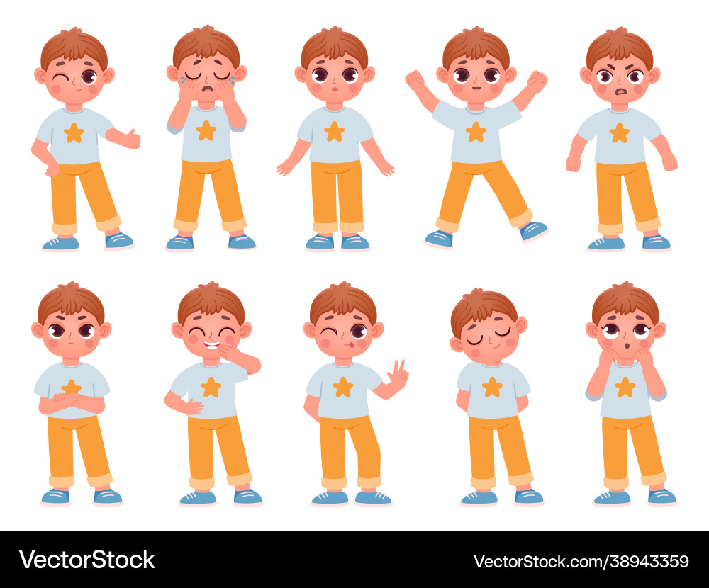 Cartoon cute kid boy character expressions Vector Image