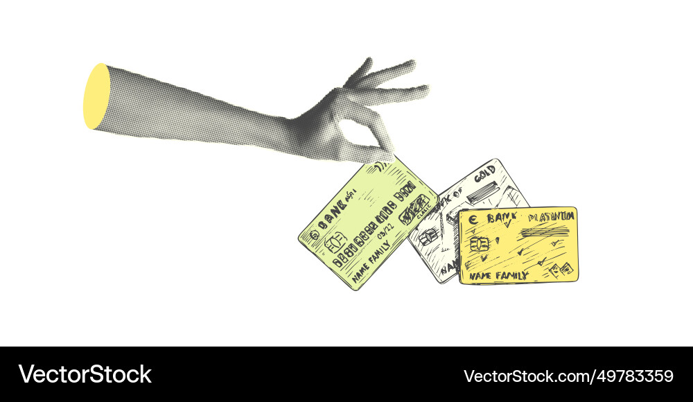 Collage with halftone-style hand statue Royalty Free Vector
