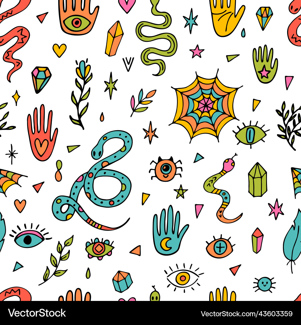 Magical hand drawn seamless pattern witchcraft Vector Image
