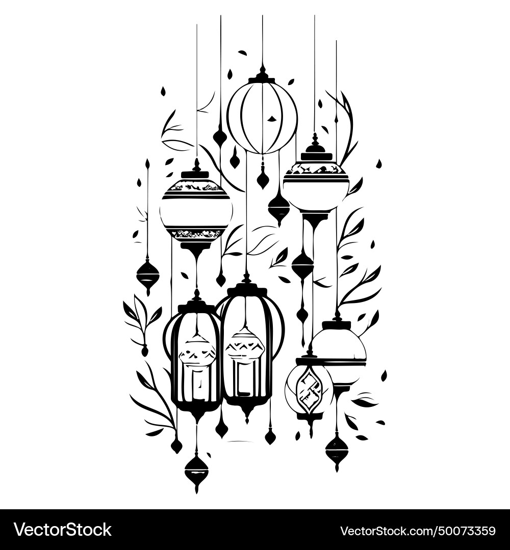 Ramadan eid lantern hanging sketch hand draw Vector Image