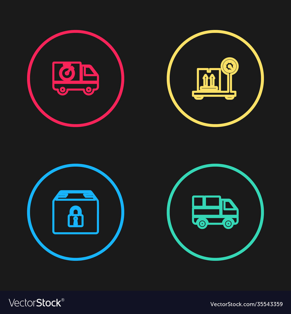 Set line locked package delivery truck with boxes Vector Image