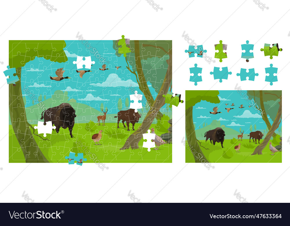 Cartoon forest animals and birds jigsaw puzzle Vector Image