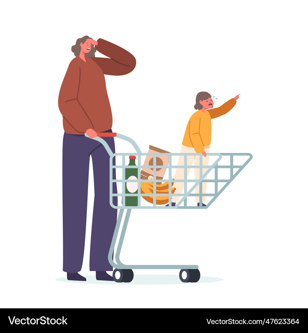Child character in a store having a hysterical Vector Image