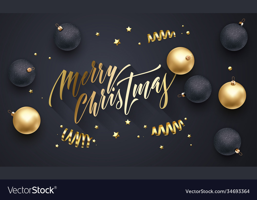 Merry christmas golden decoration hand drawn gold Vector Image