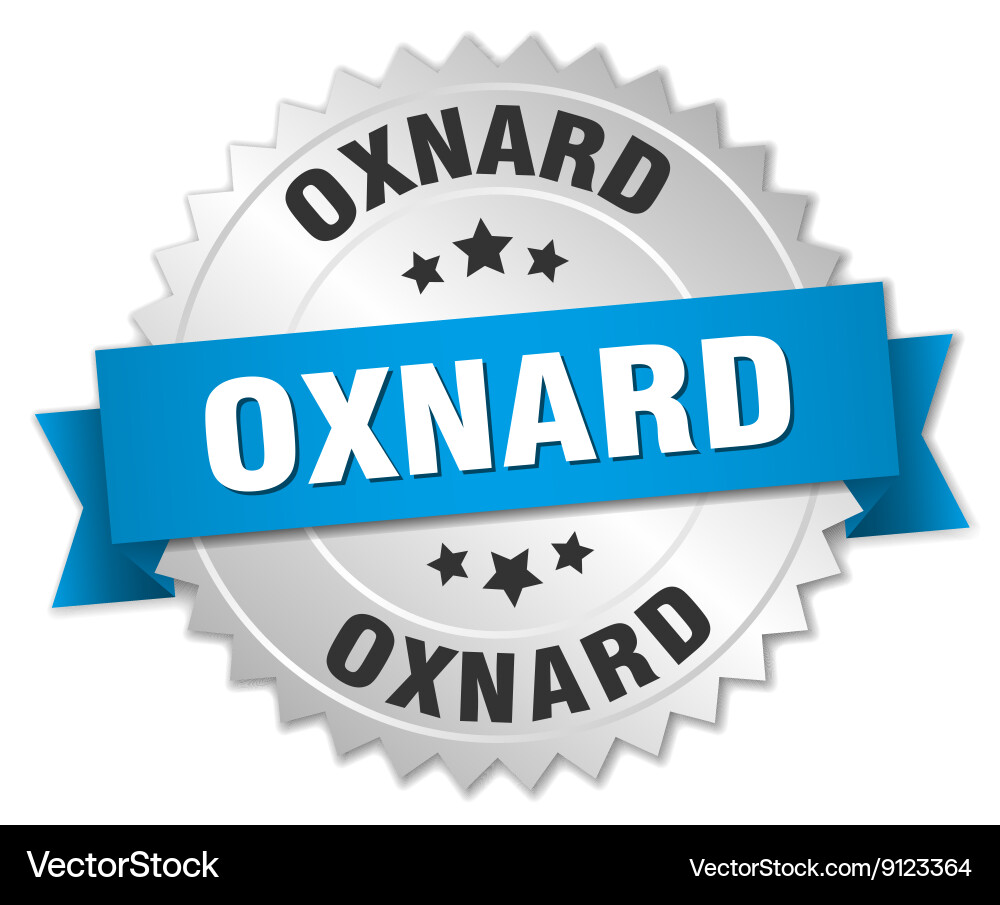 Oxnard round silver badge with blue ribbon Vector Image