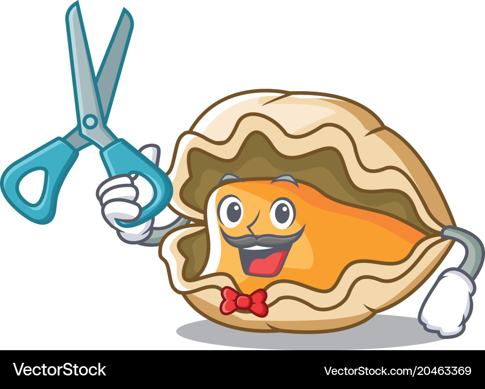 Barber oyster character cartoon style Royalty Free Vector