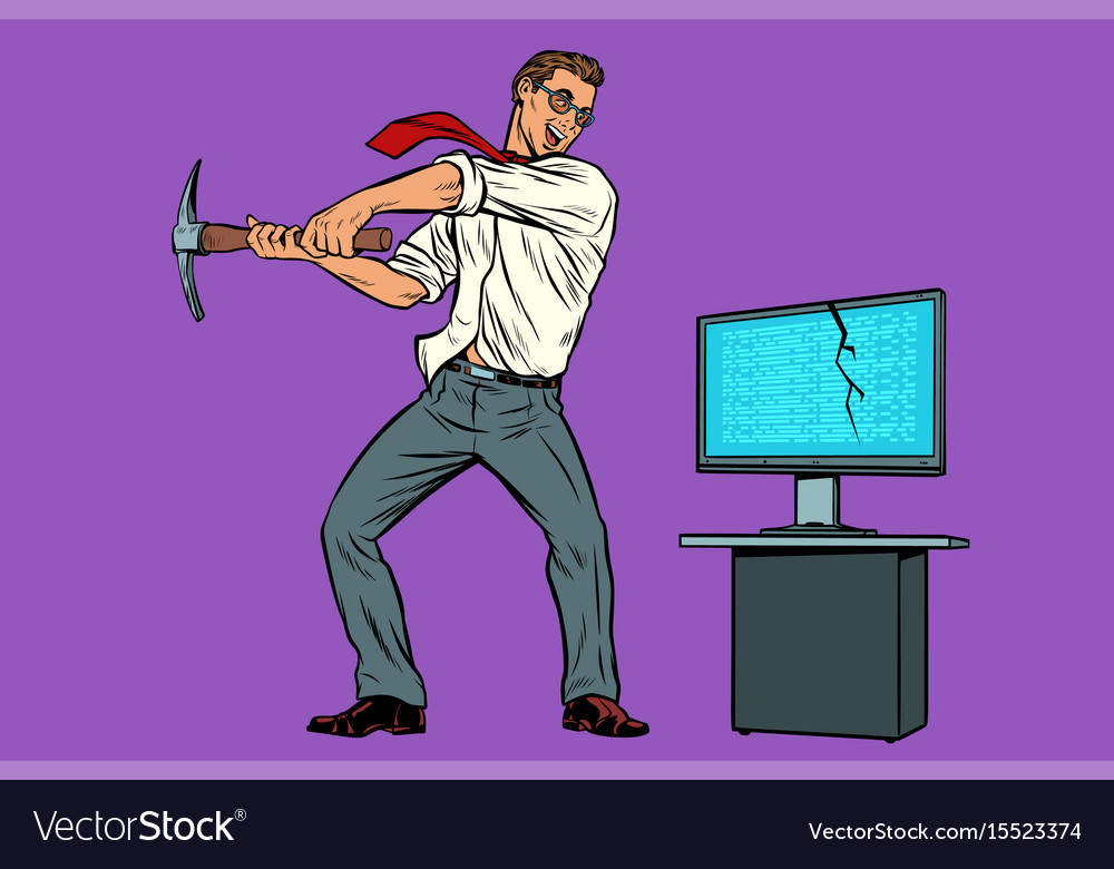 Businessman breaks computer cryptographer Vector Image