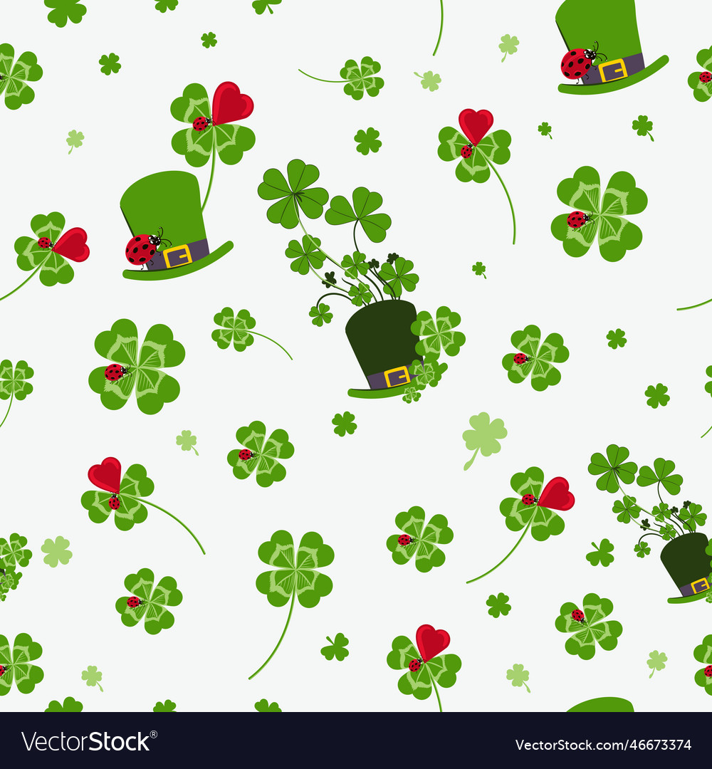 St Patricks Day Pattern With Green Clover Leaves Vector Image