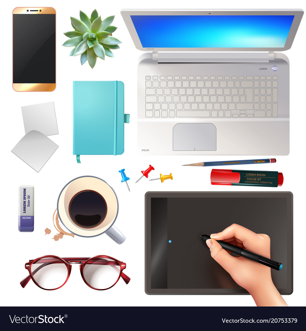3d office objects set Royalty Free Vector Image