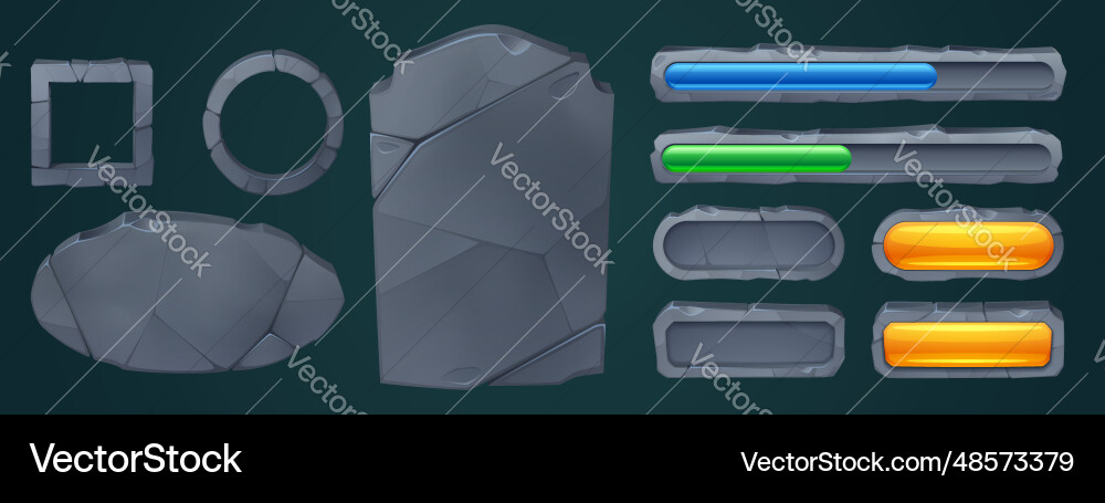 Stone frame and rock board game ui cartoon Vector Image