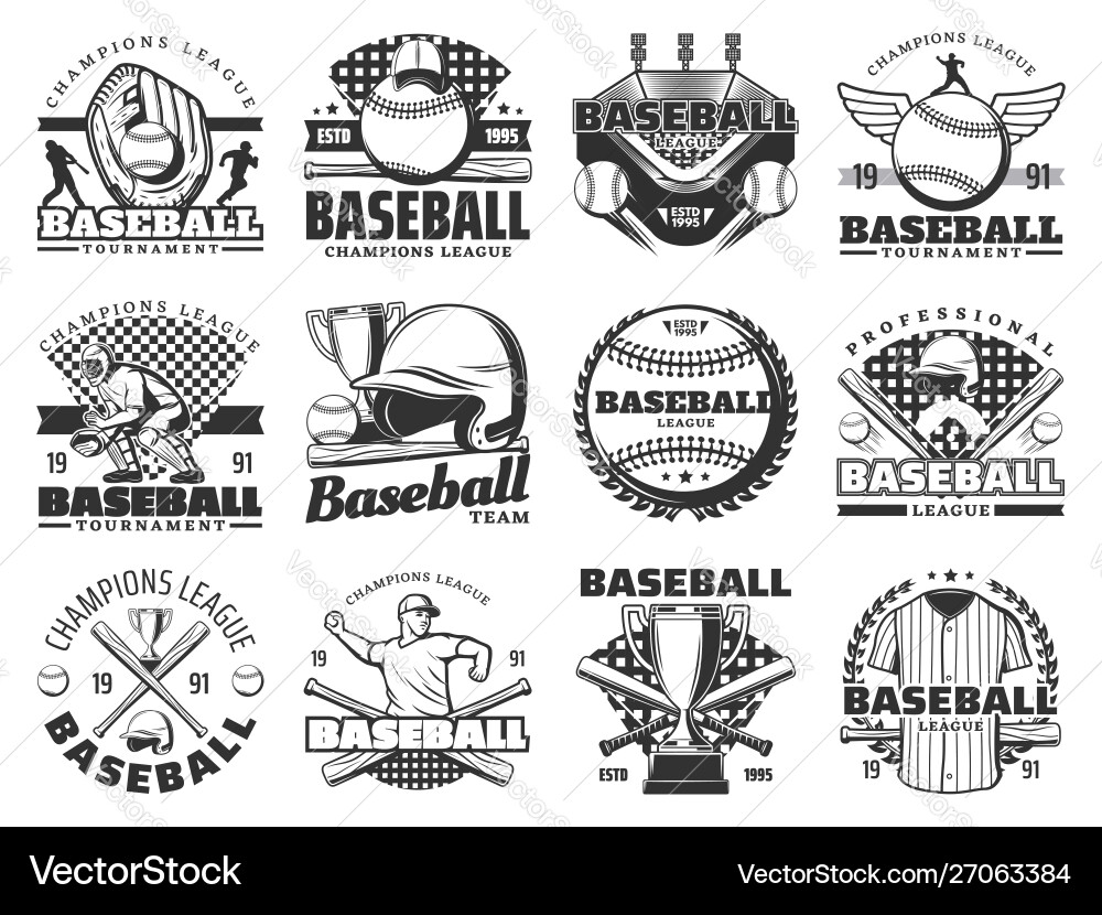 Baseball sport items and players Royalty Free Vector Image
