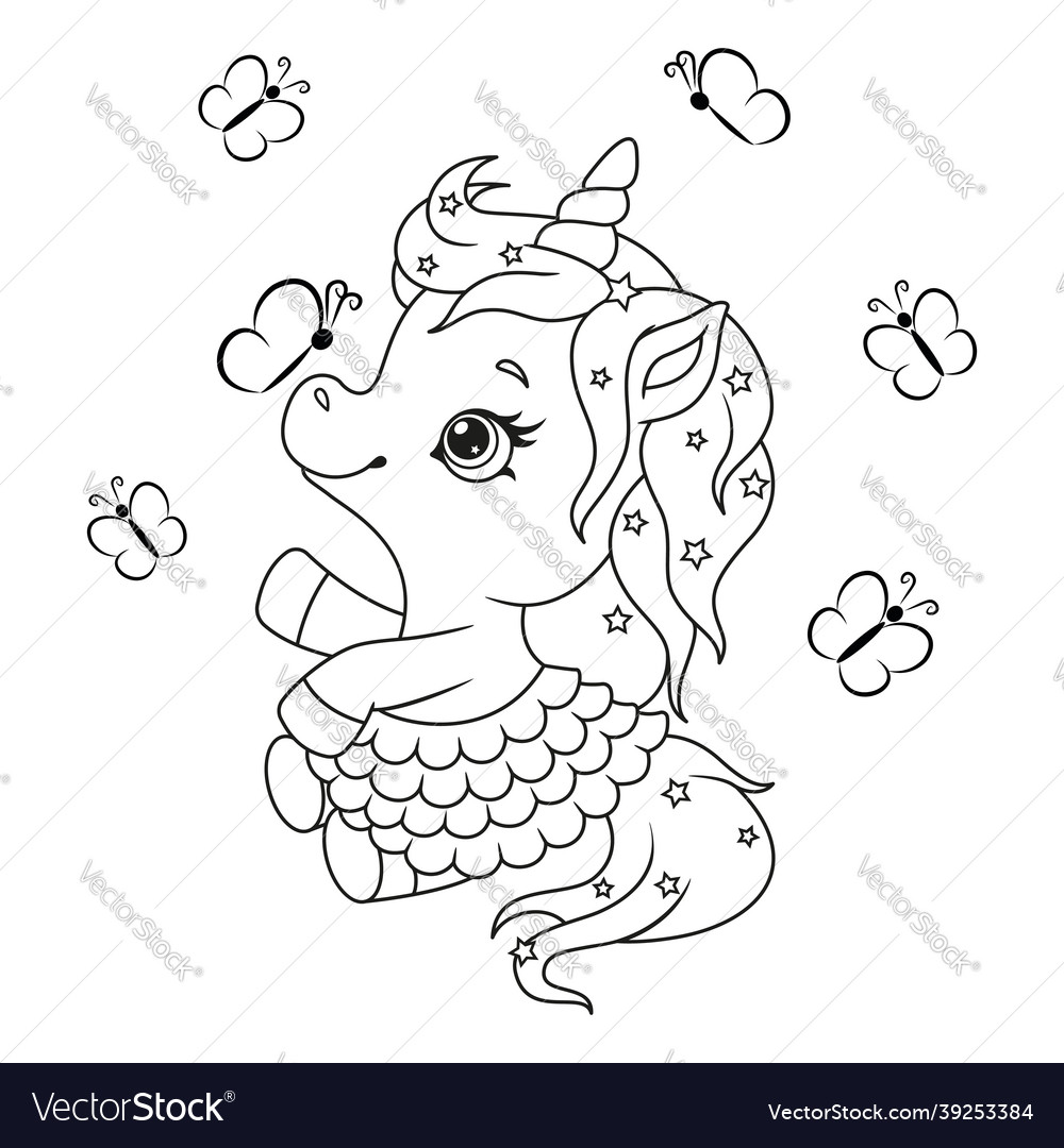 Little Unicorn With Butterflies Coloring Page Vector Image little-unicorn-with-butterflies-coloring-page-vector-image
