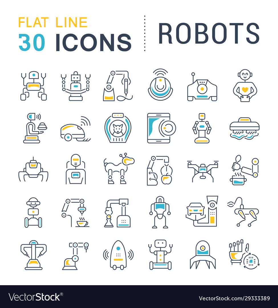 Set line icons robots Royalty Free Vector Image