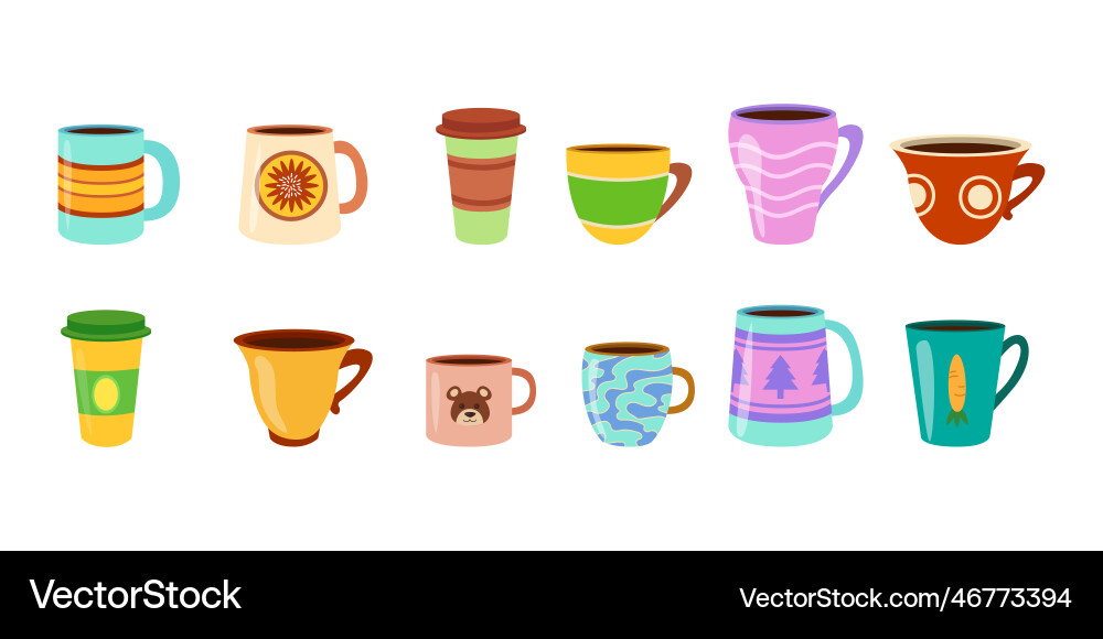 Cups or mugs of different shapes Royalty Free Vector Image