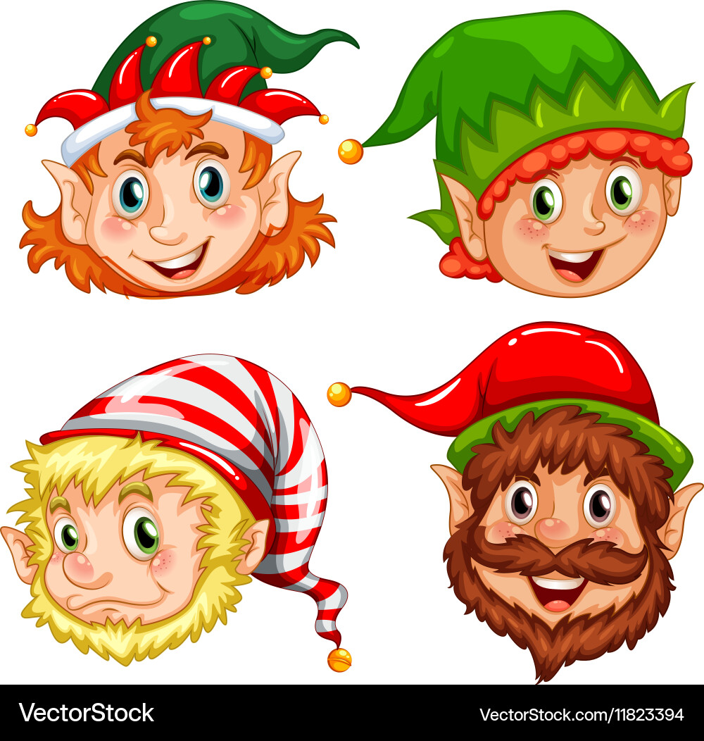 Four characters christmas elves Royalty Free Vector Image