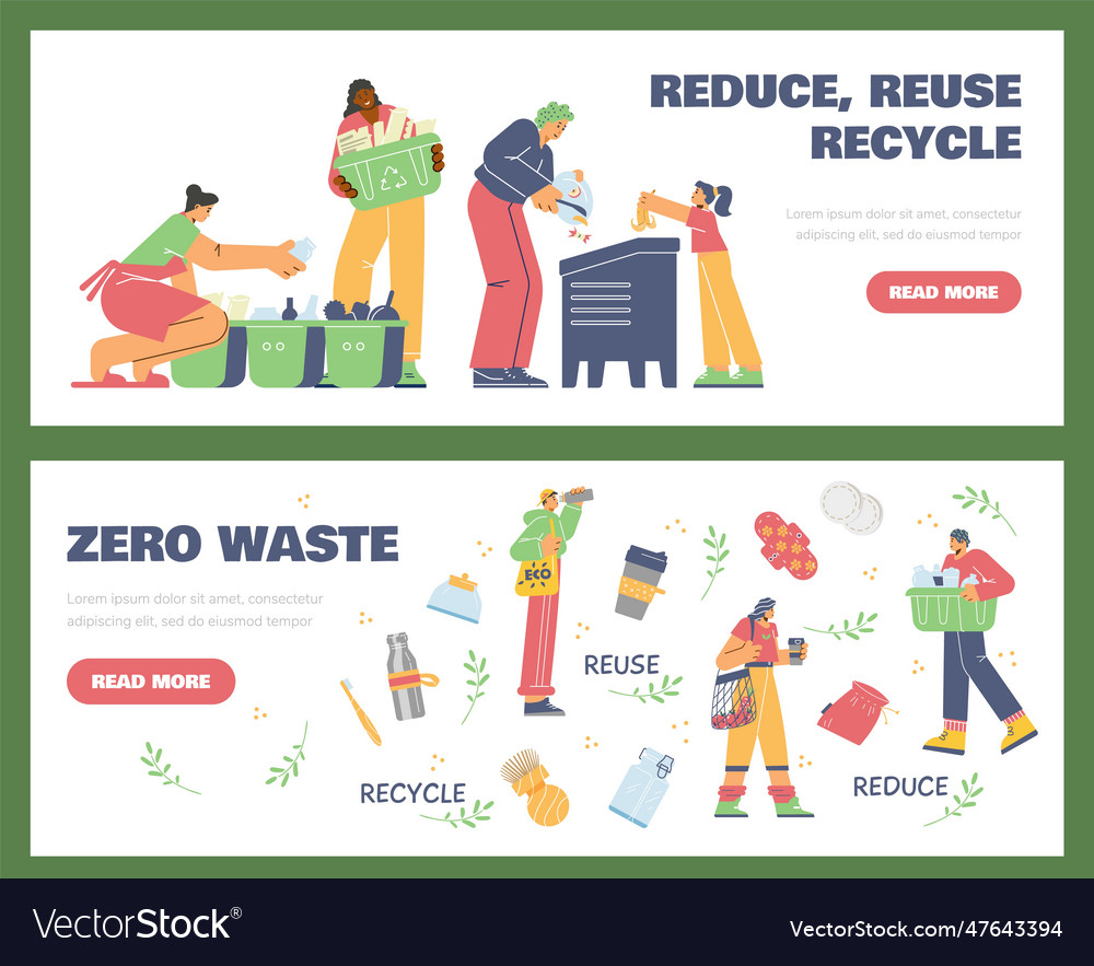 Isolated banners set of reduce reuse Royalty Free Vector