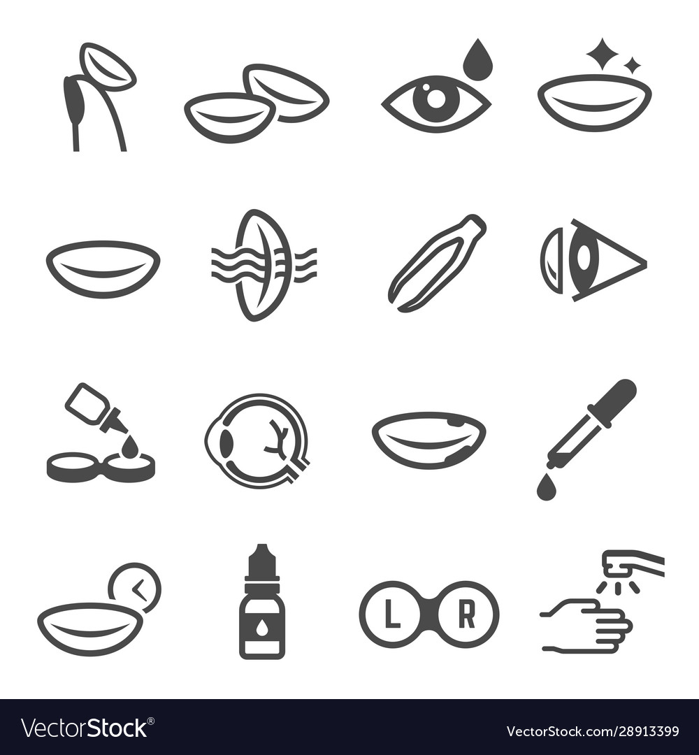 Contact Lenses Use Linear Icons Set Royalty Free Vector