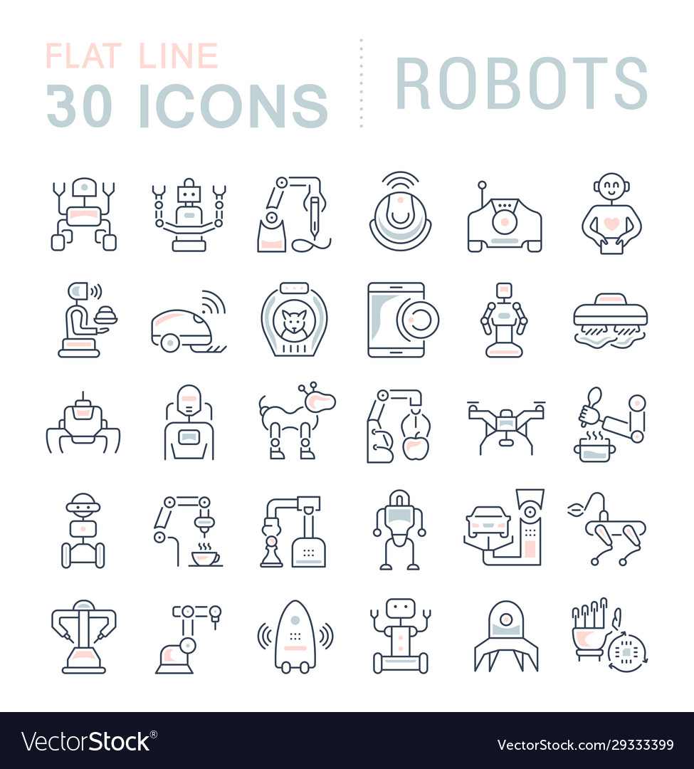 Set line icons robots Royalty Free Vector Image