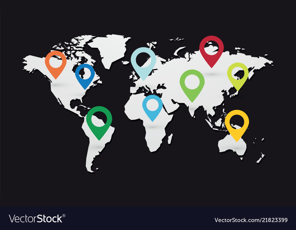 Set of colored map pointers with world map Vector Image Set of colored map pointers with world map Vector Image