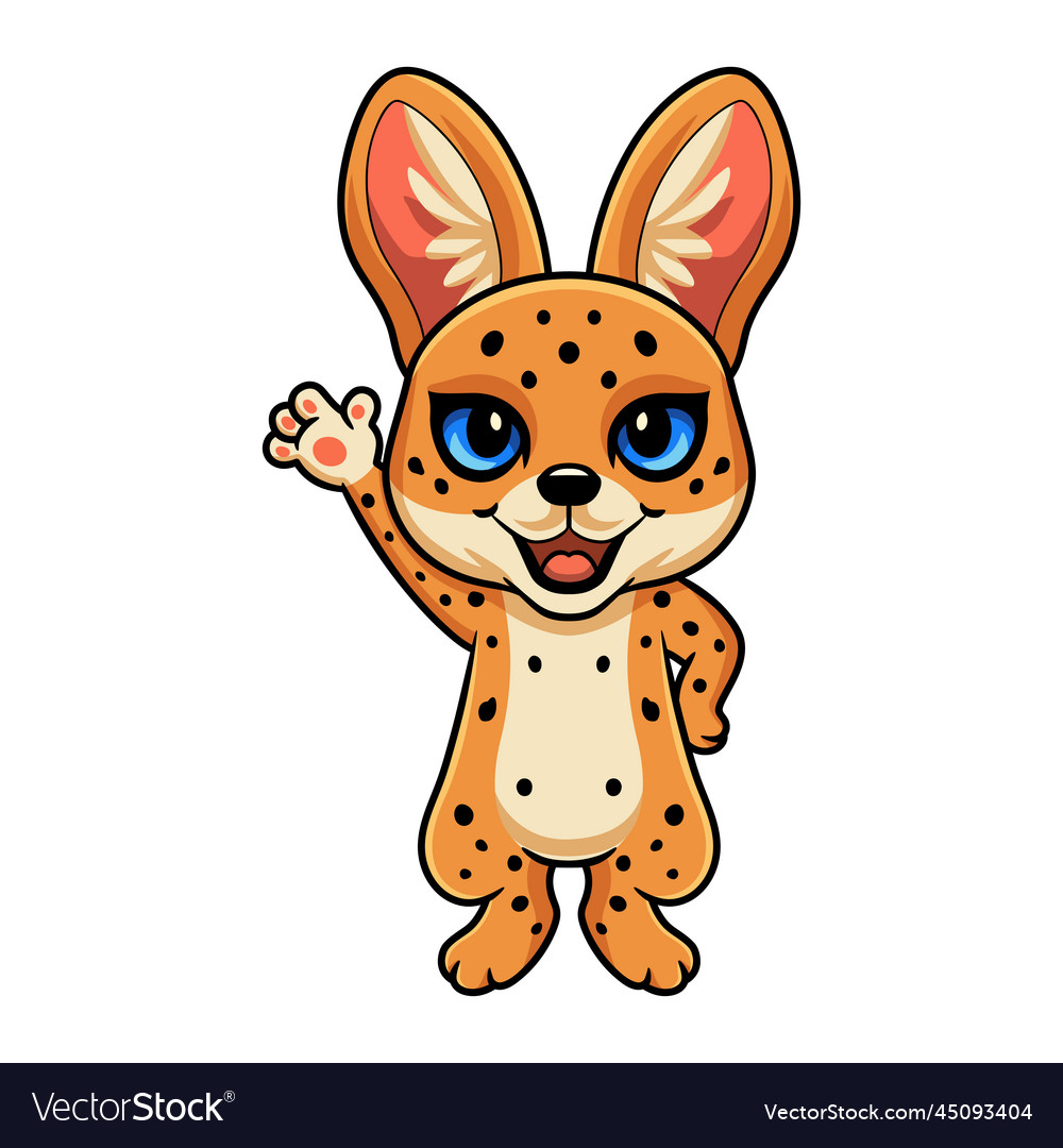 Cute Serval Cat Cartoon Waving Hand Royalty Free Vector