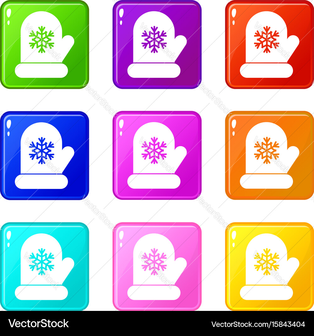 Mitten with white snowflake icons 9 set Royalty Free Vector