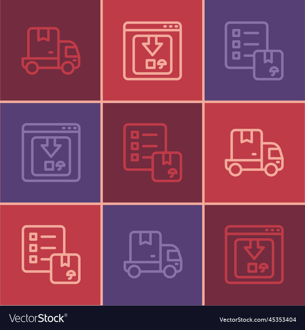 Set line delivery cargo truck verification Vector Image