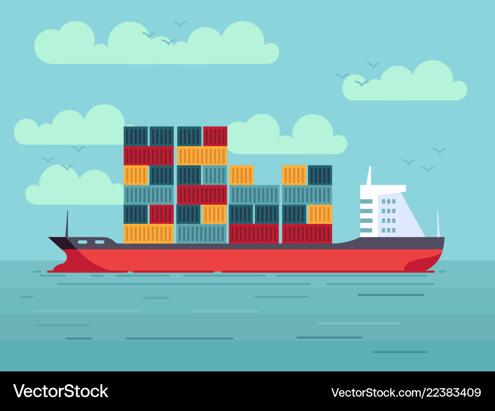 Cargo ship with containers in ocean or sea Vector Image