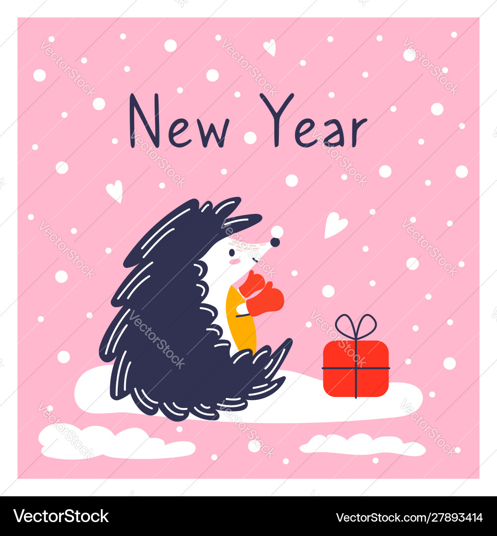 Greeting card with icon cute hedgehog Royalty Free Vector