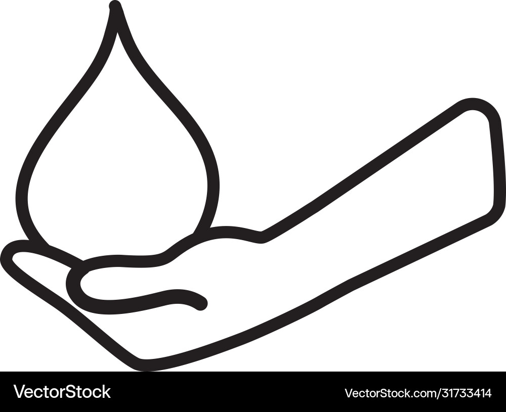 Hand with water drop icon line style Royalty Free Vector