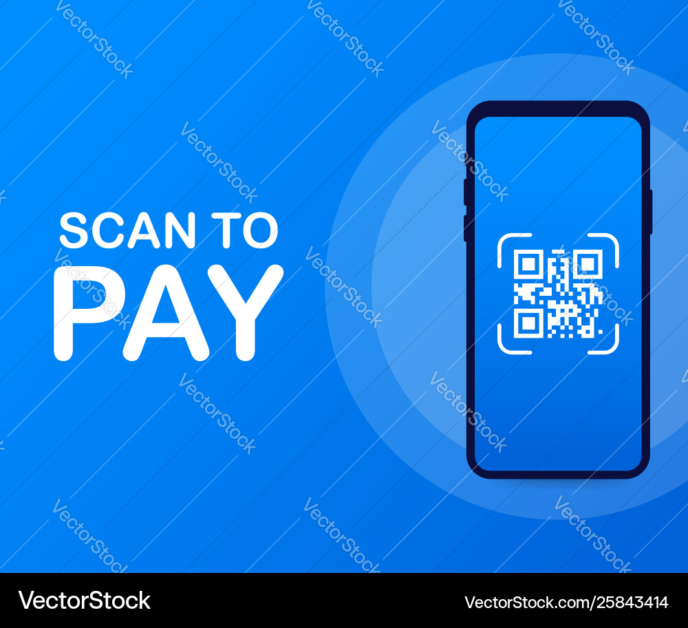 Scan to pay smartphone qr code on paper Royalty Free Vector