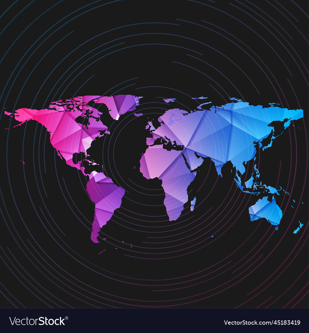 Low poly world map with thin round lines tech Vector Image