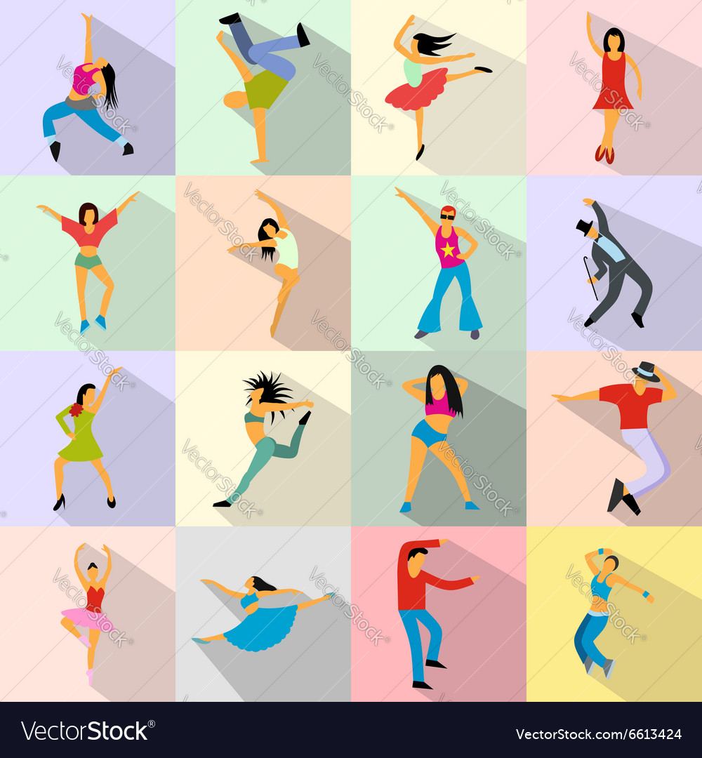 Dances flat icons set Royalty Free Vector Image